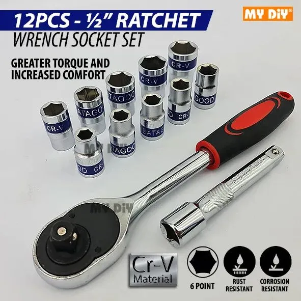 🔹 MYDIY SATAGOOD CRV 12PCS 1/2" Ratchet Wrench Box Socket Tool Set ...