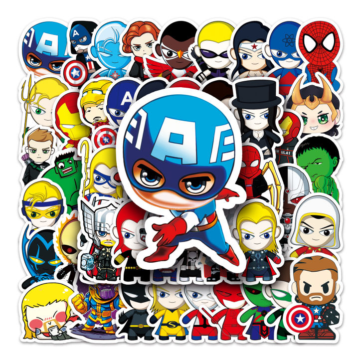 50 Piece Cartoon Marvel Heroes Stickers Waterproof DIY For Phones ...