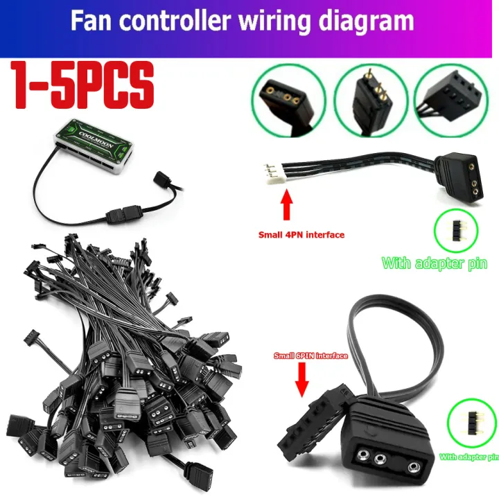 For Coolmoon Fan Controller 5V ARGB 3Pin to Small 4Pin/6Pin Adapter ...