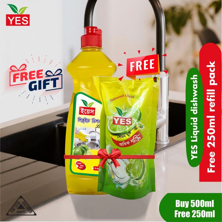 Yes Dishwash Liquid Lemon 500ml+Free Dishwash 250ml Refill Pack | Daraz ...
