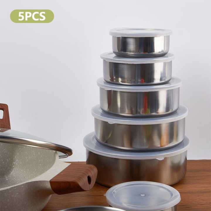 5 Pieces Stainless Steel Food Container Storage Mixing Bowl Set (With ...