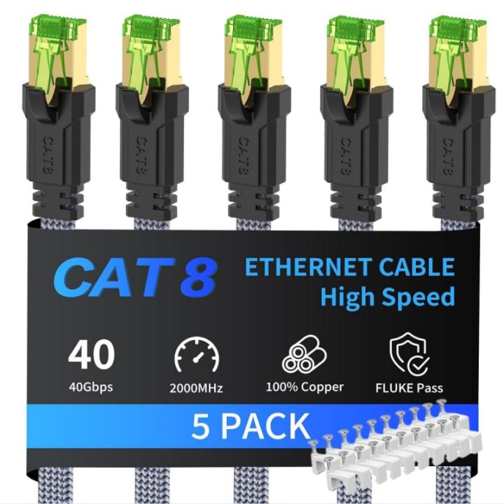 MIZIQIER 5-Pack long CAT8 Flat Network Cable 40Gbps SFTP RJ45 LAN cat 8 ...