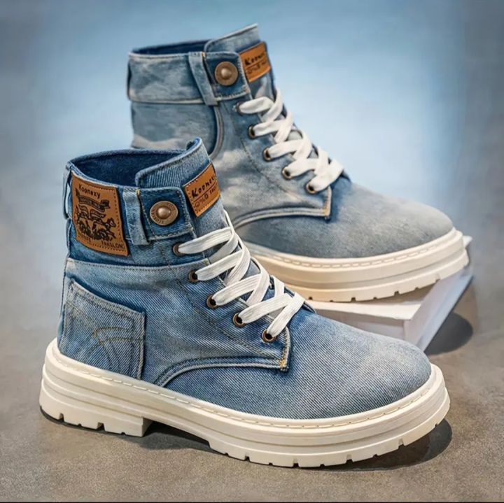 Fashion Casual Sports Lace-up High Top Fabric Upper Round Toe PVC Sole ...