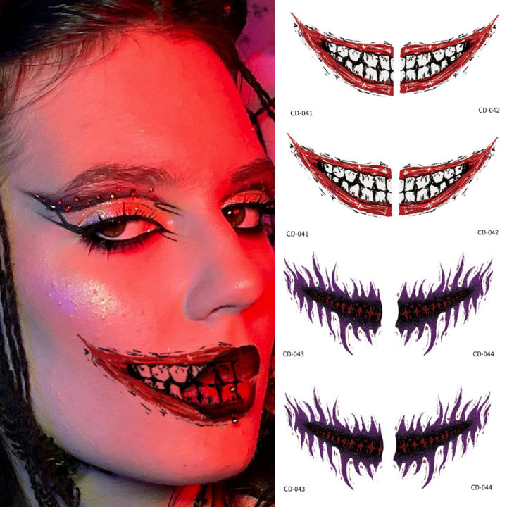 12 Sheets Halloween Temporary Tattoos For Women Horror Big Mouth Design ...