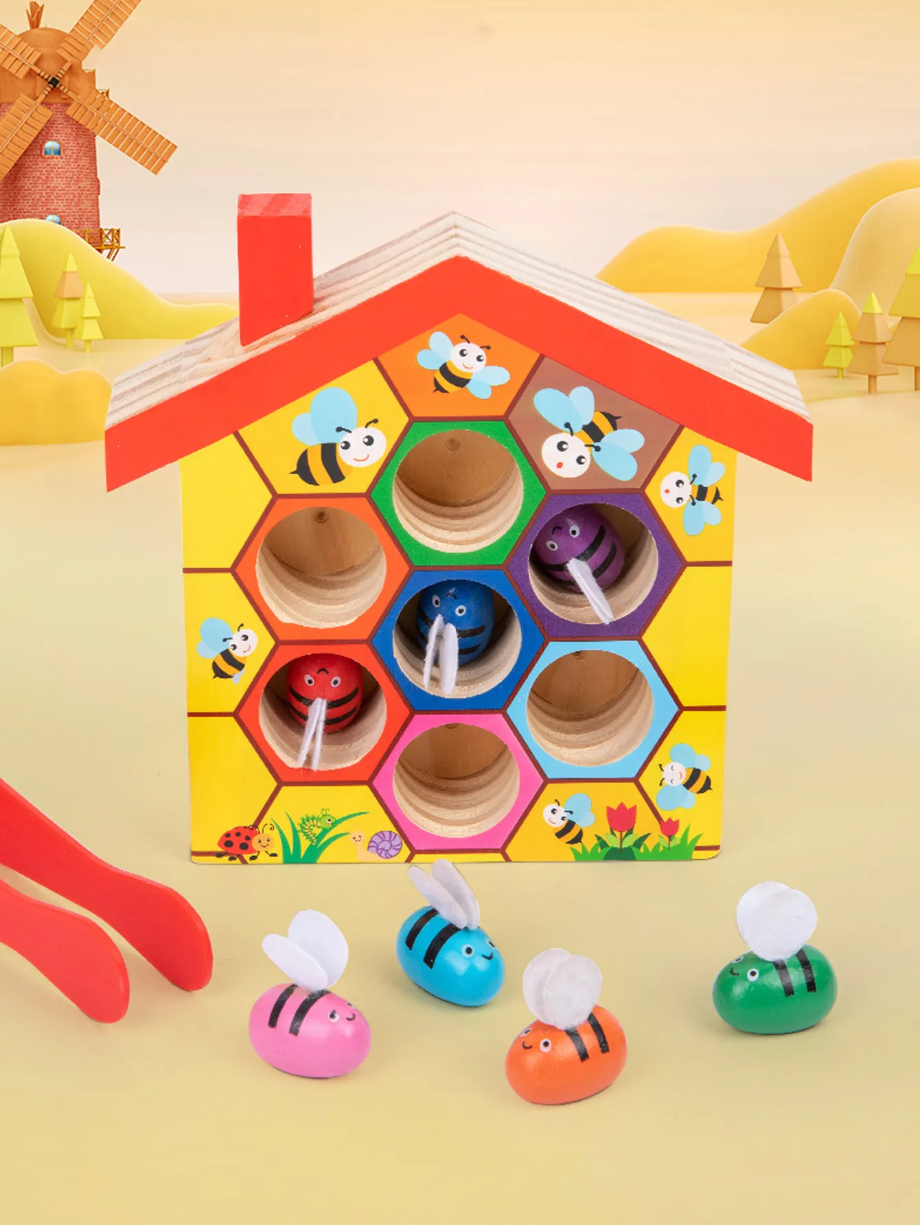 Wooden Bee House, Clamp Bee to Hive Matching Game,Montessori Color ...