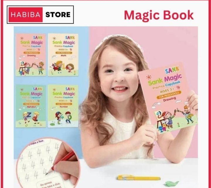 Snak magic pratice copybook children magic book 4pcs with 10 refil pen ...