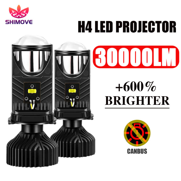 H4 LED Projector Car Headlight 30000LM 6000K Canbus Fan Cooling Mini Bi ...