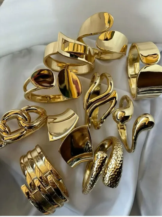 Styles Creative Smooth Water Drop Bangles Punk Irregular Chunky Gold ...
