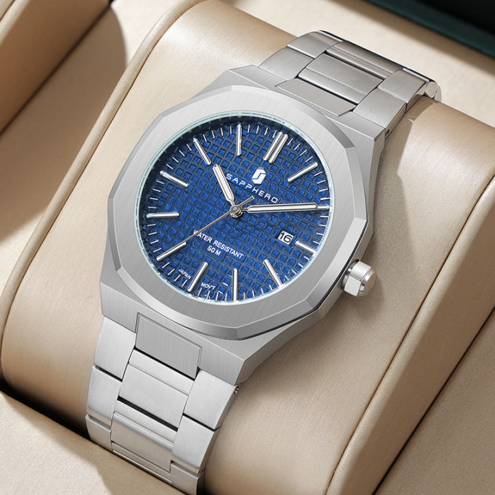 SAPPHERO Luxury Business Men's Watch Stainless Steel Waterproof Watch ...