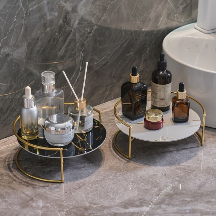 Makeup Organizer Tray, Decorative Vanity Tray, Round Cosmetic Storage ...