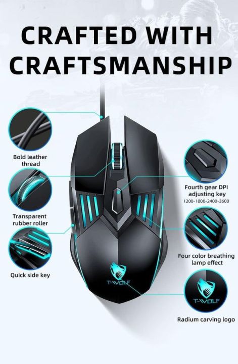 T-Wolf G560 Wired Mouse Colorful Luminous Gaming Mouse | Daraz.lk