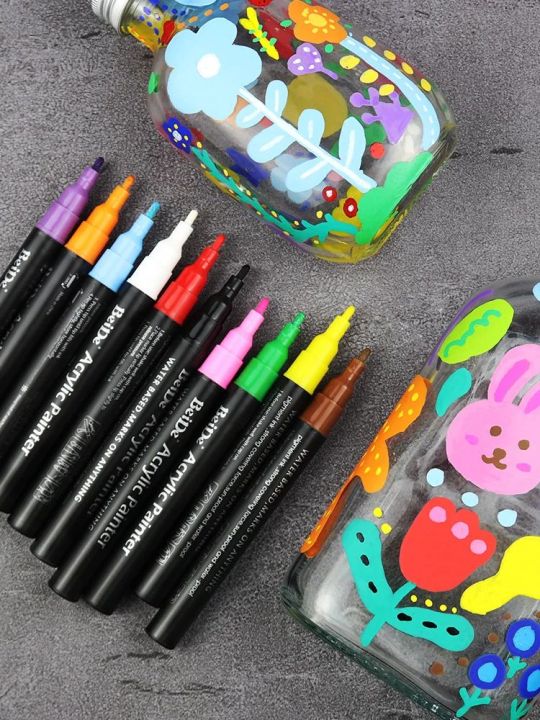 1/3mm Acrylic Paint Graffiti Pens Permanent Paint Art Marker Pen for Stone Glass Fabric Metal ...