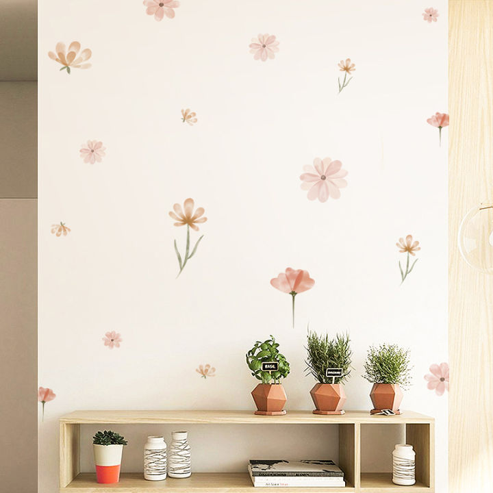 Pink Flowers Wall Stickers for Living Rooms, Background Wall Decoration ...