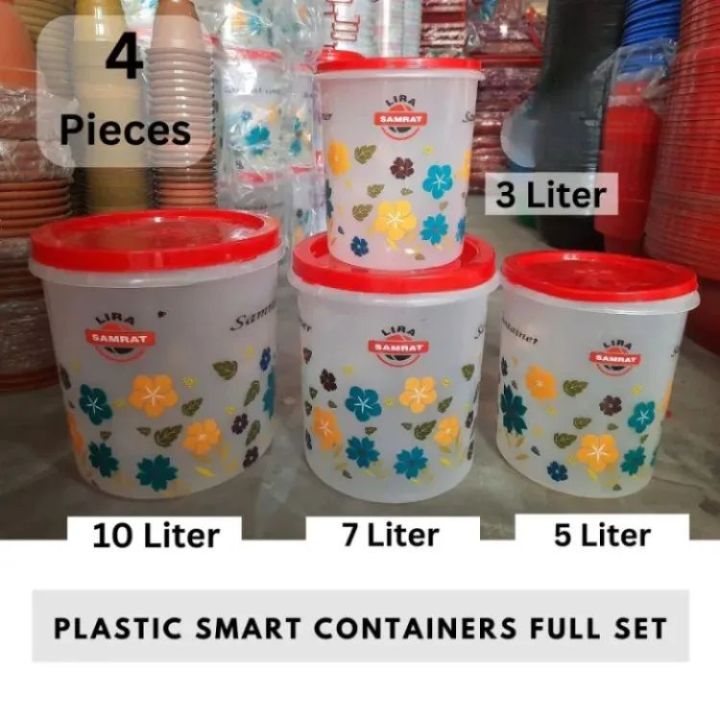 Plastic Smart Containers Full Set Capacity-(10 Ltr, 7 Ltr, 5 Ltr, 3 Ltr ...