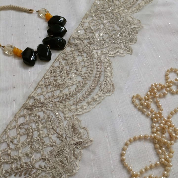 1.75 yards | beige border | embroidered beige color border with ...