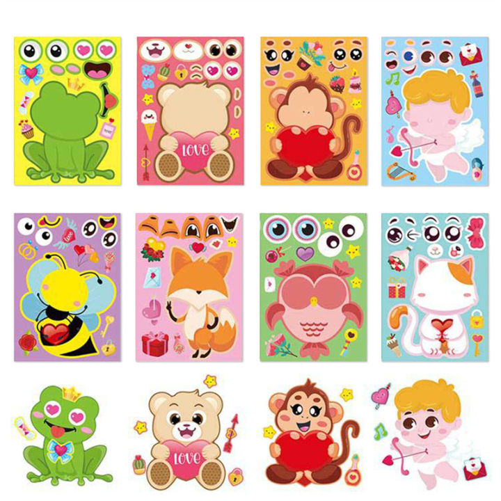 8Pcs Animal Sticker Emotions Cards Puzzle Diy Sticker Books Set for ...