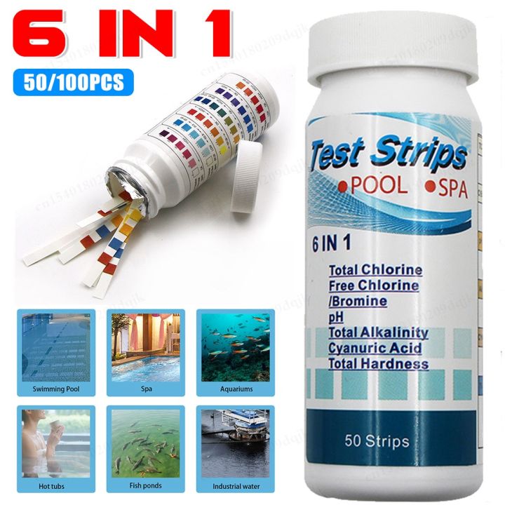 50/100pcs Multipurpose 6 in 1 Chlorine PH Test Strips SPA Swimming Pool ...
