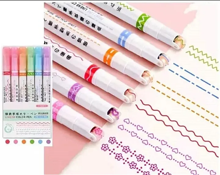 Curve liner pens in different colours with different designs pack of 3/ ...