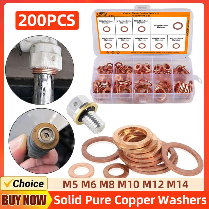 200PCS Solid Pure Copper Washers M5 M6 M8 M10 M12 M14 Sump Plugs Oil ...