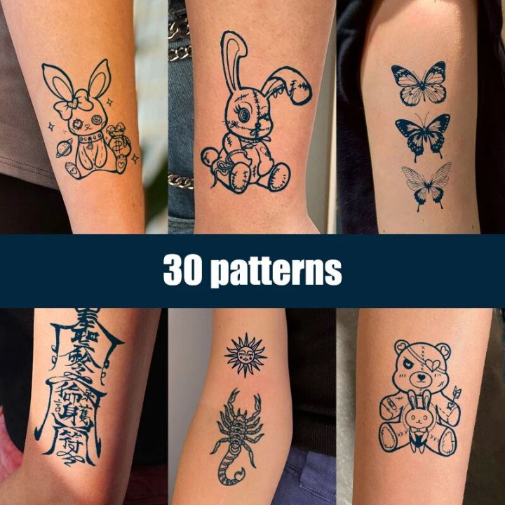 30pcs Semi Permanent Cartoon Herbal Tattoo Stickers For Women's ...