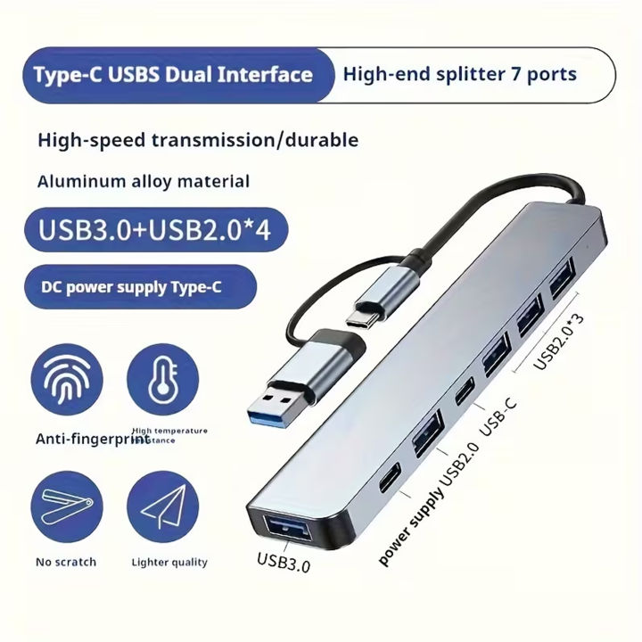 HUB7-in-1 USB C Splitter Aluminum Alloy Dual USB-C 5 USB-A 5Gbps Ultra ...