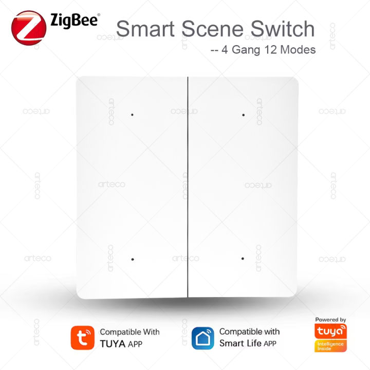 Tuya ZigBee Smart Scene Switch Wireless 12 Scene 4 Gang Push Button ...