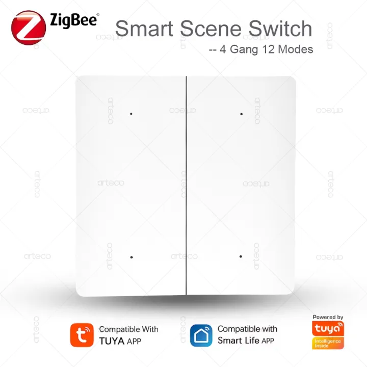 Tuya ZigBee Smart Scene Switch Wireless 12 Scene 4 Gang Push Button ...