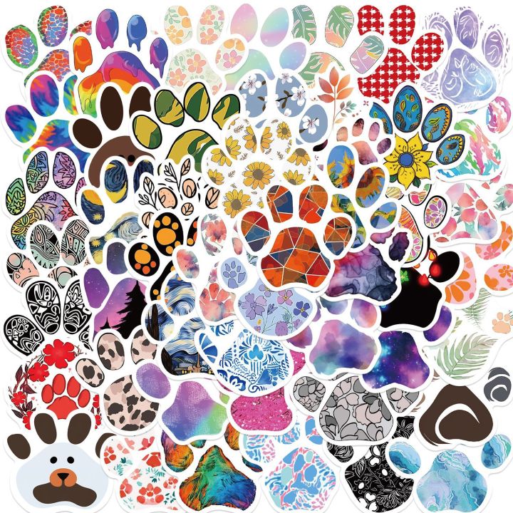 50PCS Paw Print Stickers Cute Cartoon Cat Dog Animals Pack | Cool ...