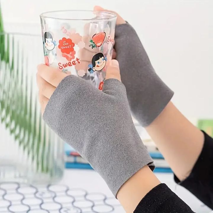1 Pair German Velvet-Like Touchscreen Gloves - Winter Warm Half-Finger ...