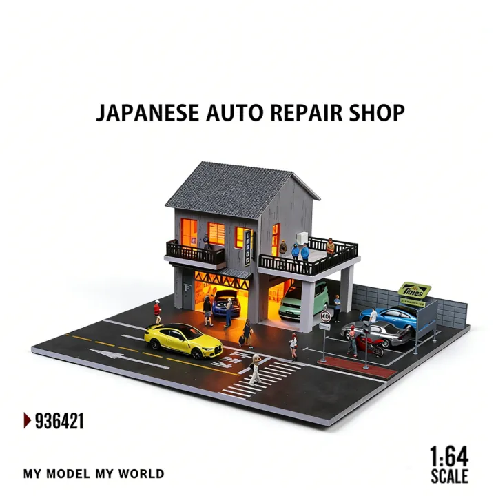 Car Garage Diorama Model 1:64 Japanese Style Auto Repair Shop LED ...