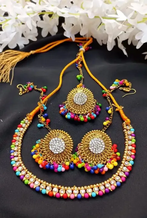 4Pcs/Set Bahubali Necklaces Earring & Tikli For Women for Girls | Daraz ...