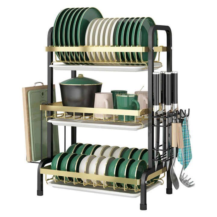 3 Tier Dish Drying Racks,Dish Drainer Rack With Drip Tray,Metal ...