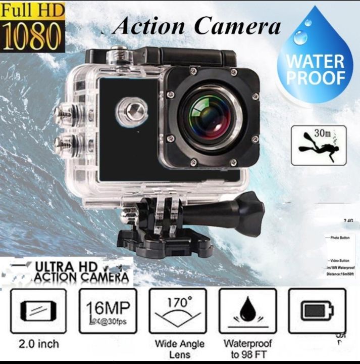 Ultra 30M Waterproof Sports Action Camera Kit with Built In Control ...