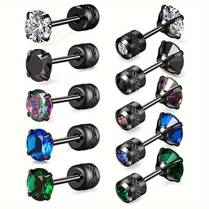 1 Pair Stainless Steel Tiny Cubic Zirconia Screw Back Stud Earrings ...