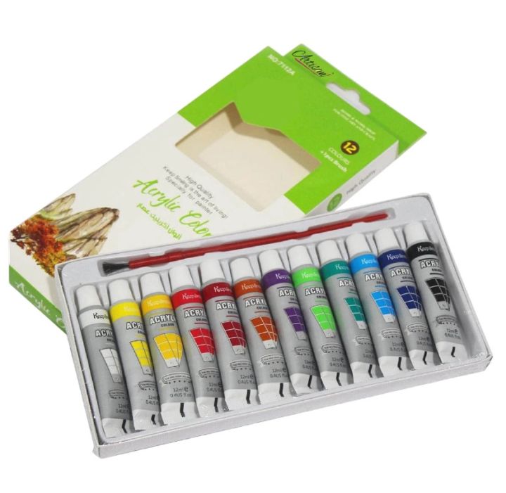 12 pcs Acrylic Paint Set of 12 pieces 12ml in each tube best quality ...