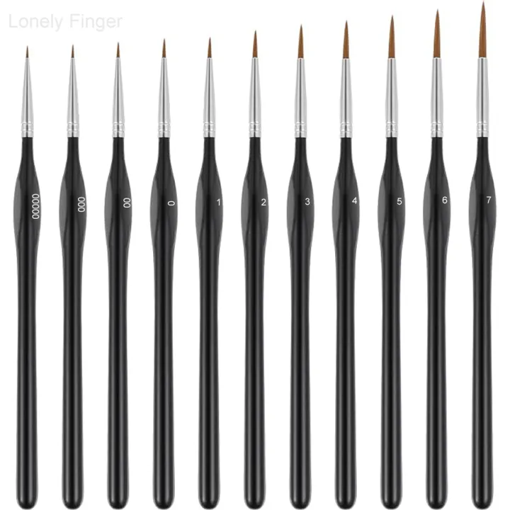11 Pcs Miniature Detail Paint Brush Set with Natural Wood Handle ...