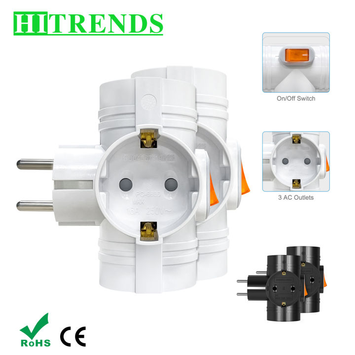 1/2PCS EU Conversion Plug 3 Way Socket Adapter with Switch German ...