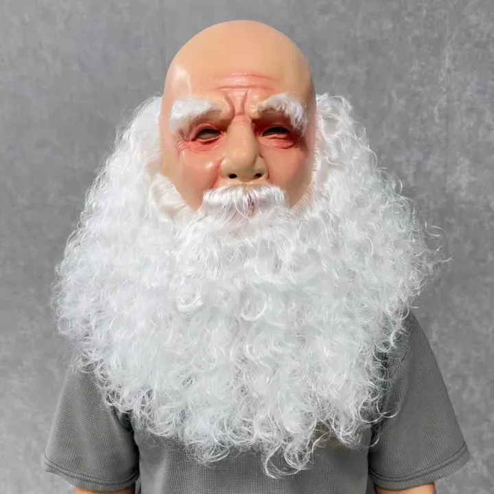 Christmas Old Man Masks Santa Claus Beard Cover Funny Latex Full Head ...