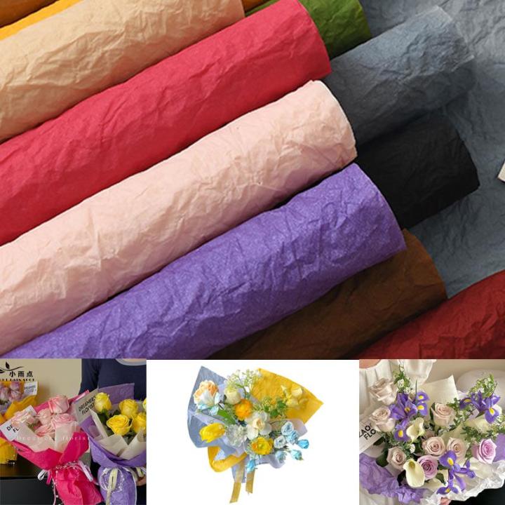 5Pcs Vintage Crepe Paper 53x53CM Flower Bouquet Wrapping Paper Wedding ...