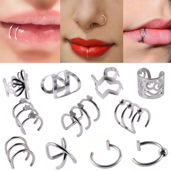 1PC Fashion Stainless Steel Ear Cuffs No-Drill Lip Ring Nose Septum ...