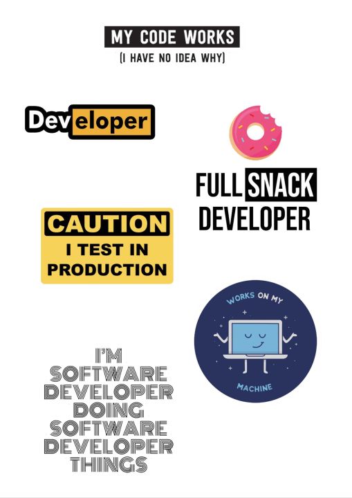 Pack of 6 Developer related Stickers - 3 inch x 2 inch - Sticker for ...