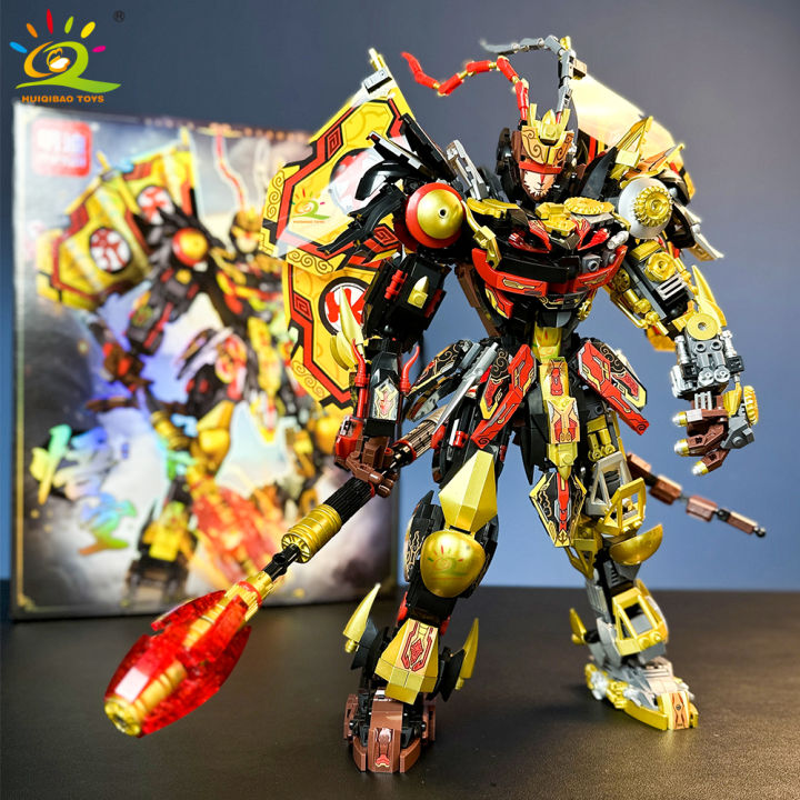 HUIQIBAO Black SunWuKong Warrior Mech Robot Building Blocks MOC Action ...