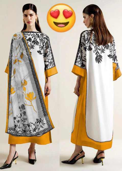 3pc woman stitched lawn digital print kaftan suit | Daraz.pk