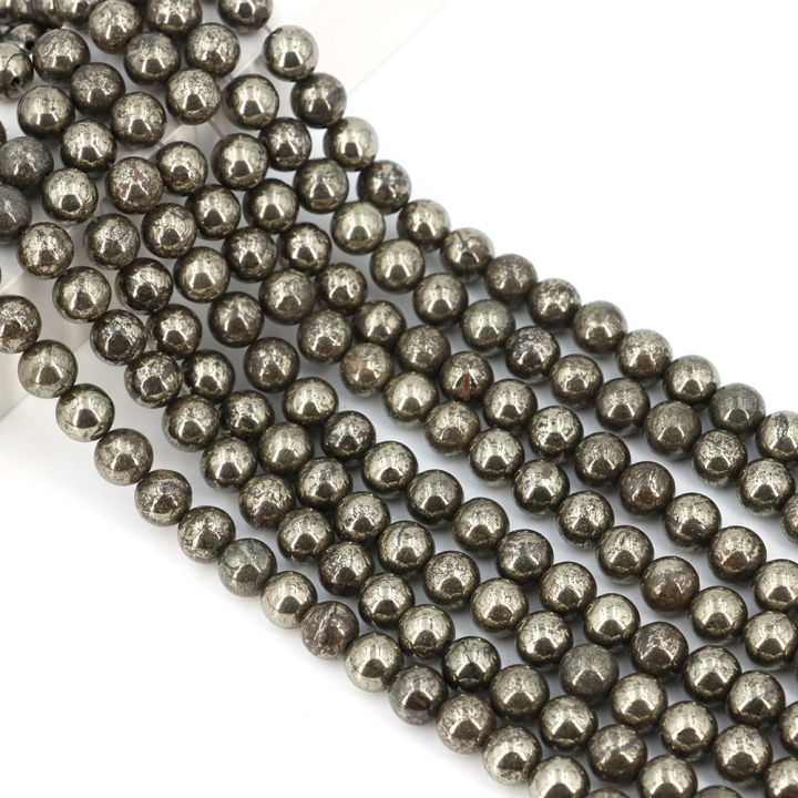 4/6/8/10mm Natural Pyrite Beads Round Loose Spacer Stone Bead for Jewelry Making Supplies DIY ...