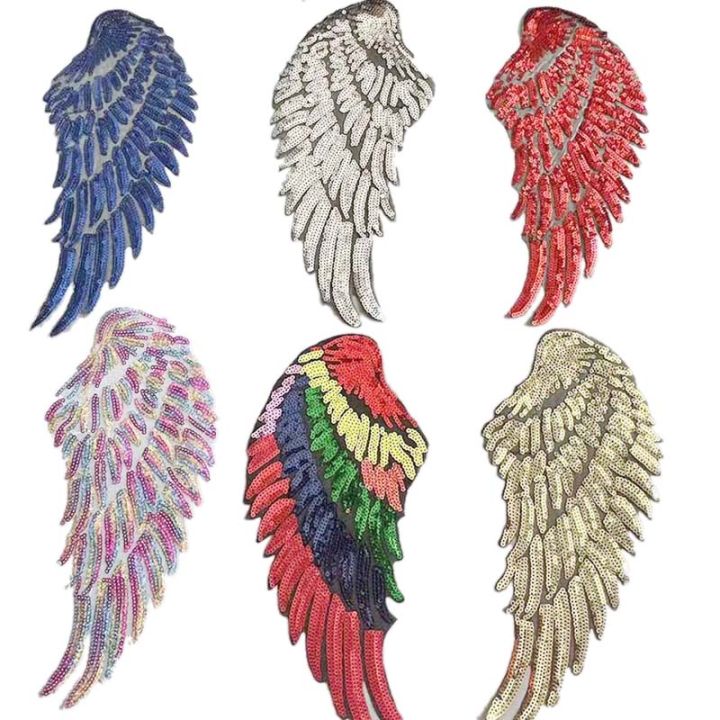 1Pair/ Sequin Applique Clothes Stickers,Angel Wings Embroidery Iron On ...