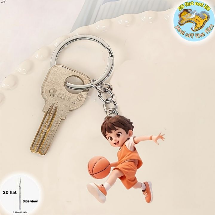 Cartoon Basketball Boy Keychain,2D Flat Acrylic Pendant,Hanging ...