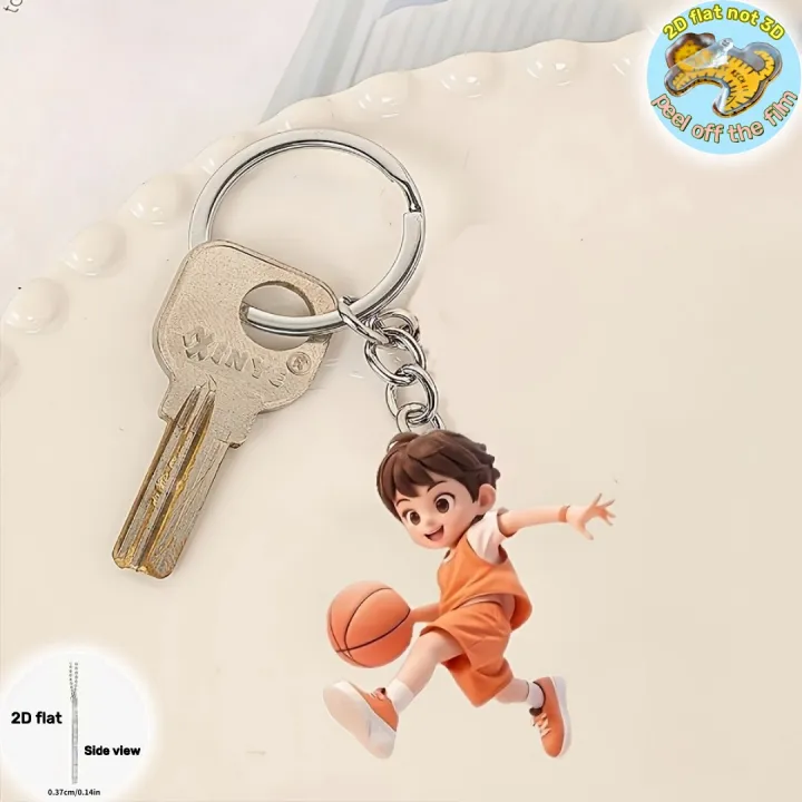 Cartoon Basketball Boy Keychain,2D Flat Acrylic Pendant,Hanging ...