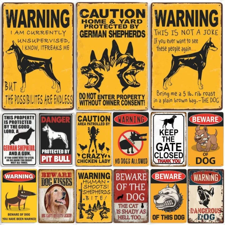 Vintage Warning Dog Metal Tin Signs Poster Beware of Dog Retro Tin ...
