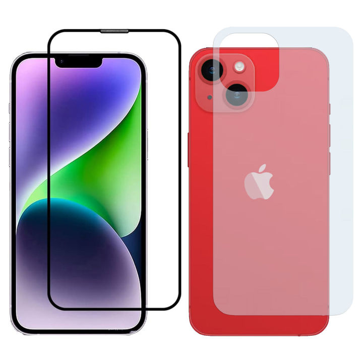 Apple iPhone 14 Screen Protector 9D Tempered Glass + Matte Back Skin ...