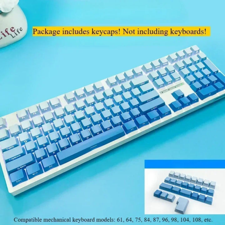2025 New Sky Blue Gradient Side Engraved Backlit 134 Mechanical Keycaps ...